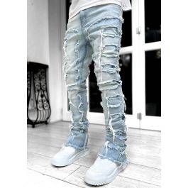 Street Chic Stretch Patch Denim Straight Leg Pants