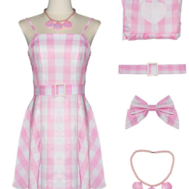 Live Action Movie Barbie Cos Costume Belted Model Barbie Dresses ...
