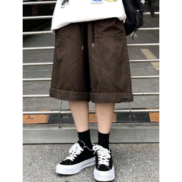 Men Drawstring Waist Wide Leg Shorts