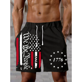 Men's Independence Day American Flag We The People 1776 Print Track Shorts
