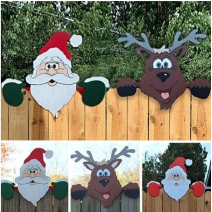 Santa Claus Christmas Fence Peeker Holiday Outdoor Decoration