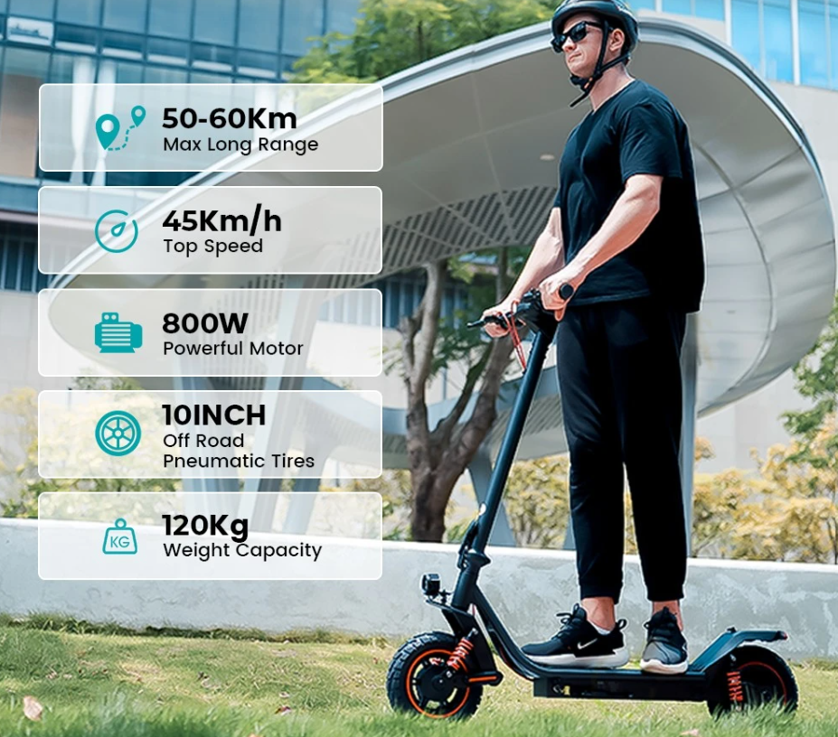 Scooter i10 Pro Electric Scooter, 800W Motor, 48V 15Ah Battery, 10-inch ...